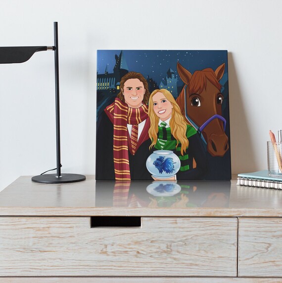 Personalised Wizard Family Print Custom Wizard Portrait Couple - Etsy