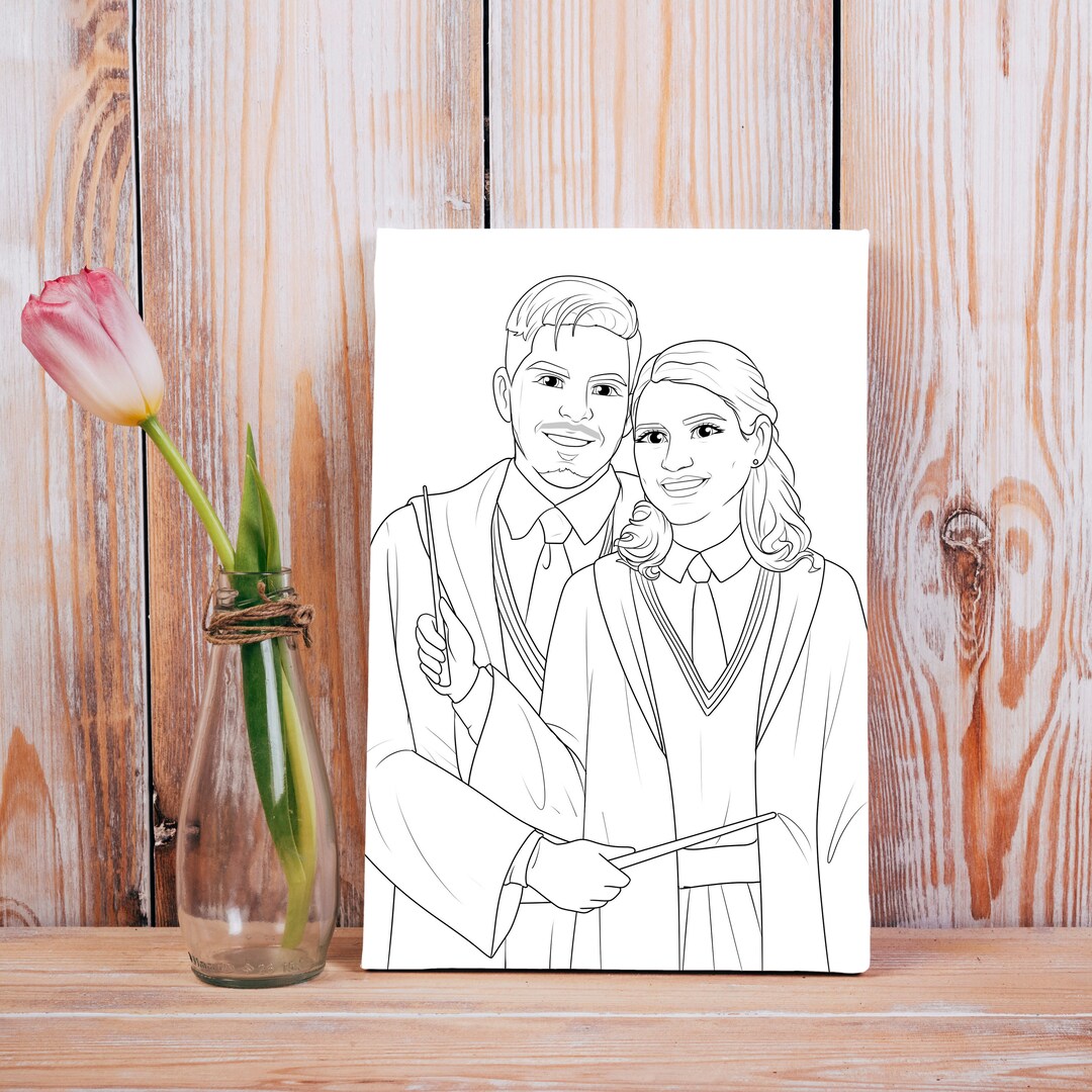 Custom Line Drawing Couple Anniversary Gift, Engagement Gift Sketches ...