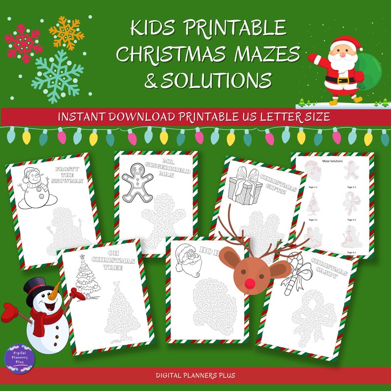 Kids Printable Christmas Mazes and Solutions, Christmas Coloring Pages ...