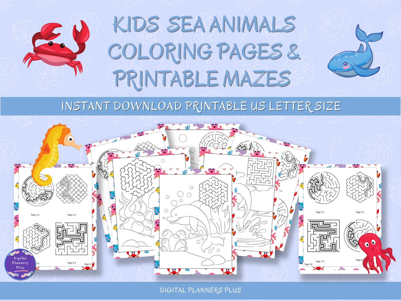 Printable Mazes for Kids With Solutions, Sea Animals Coloring Pages ...