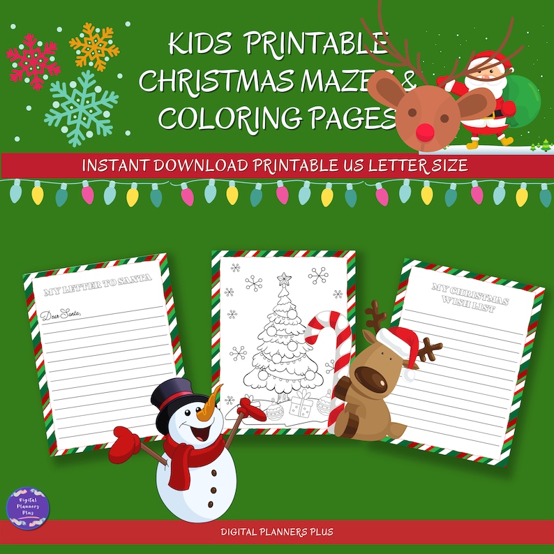 Kids Printable Christmas Mazes and Solutions, Christmas Coloring Pages ...