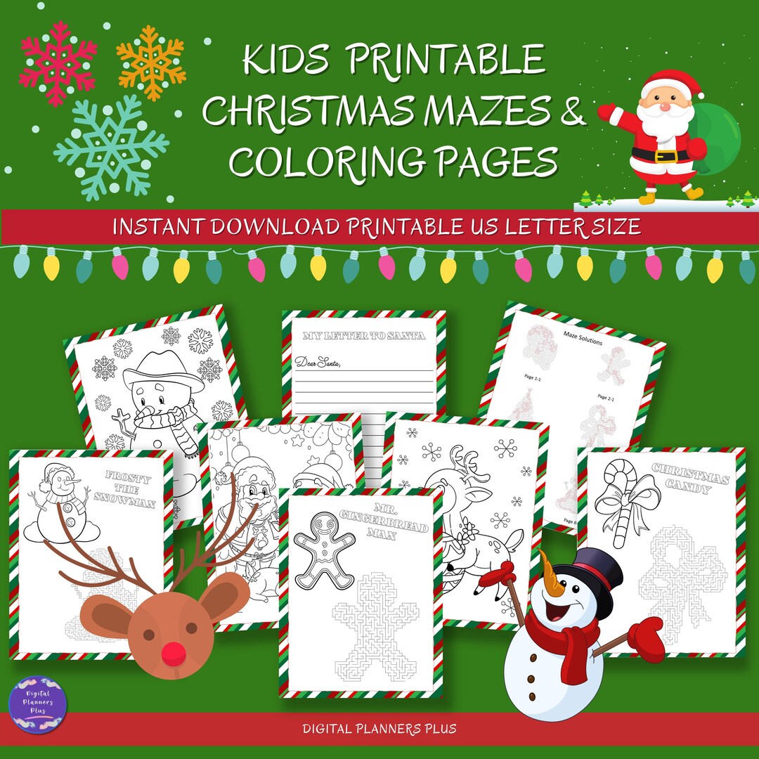 Kids Printable Christmas Mazes and Solutions, Christmas Coloring Pages ...