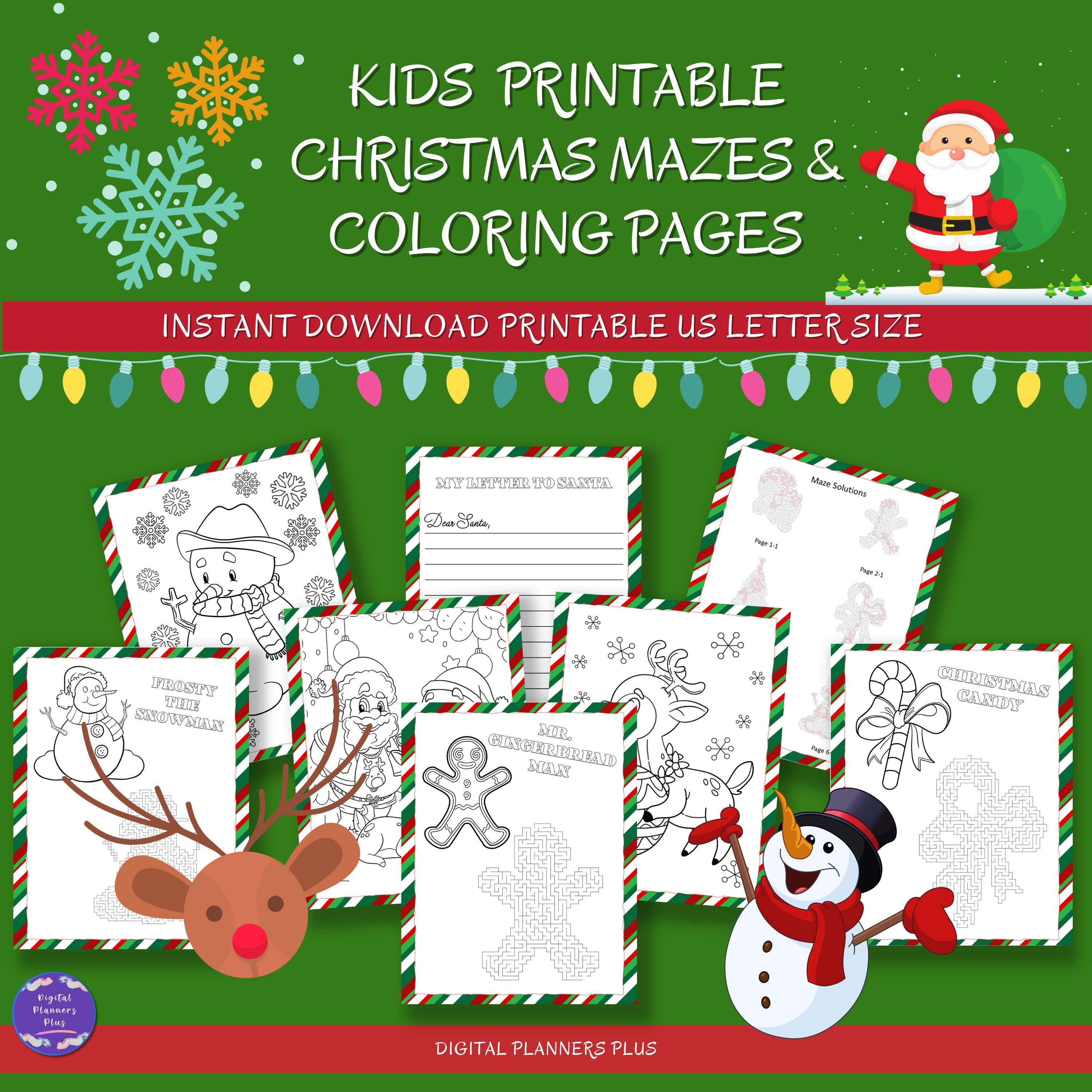 Kids Printable Christmas Mazes and Solutions, Christmas Coloring Pages ...