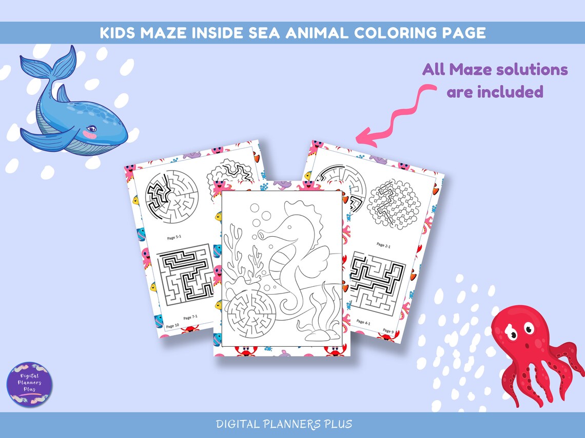 Printable Mazes for Kids With Solutions, Sea Animals Coloring Pages ...