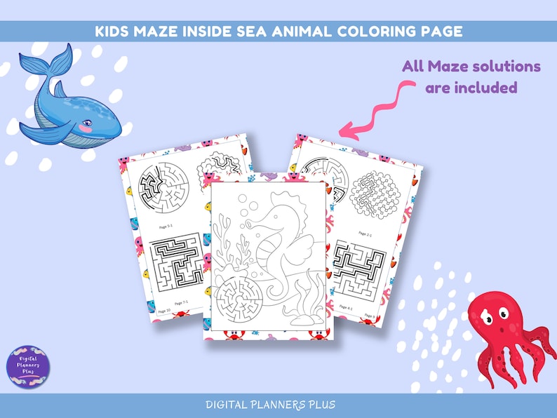 Printable Mazes for Kids With Solutions, Sea Animals Coloring Pages ...
