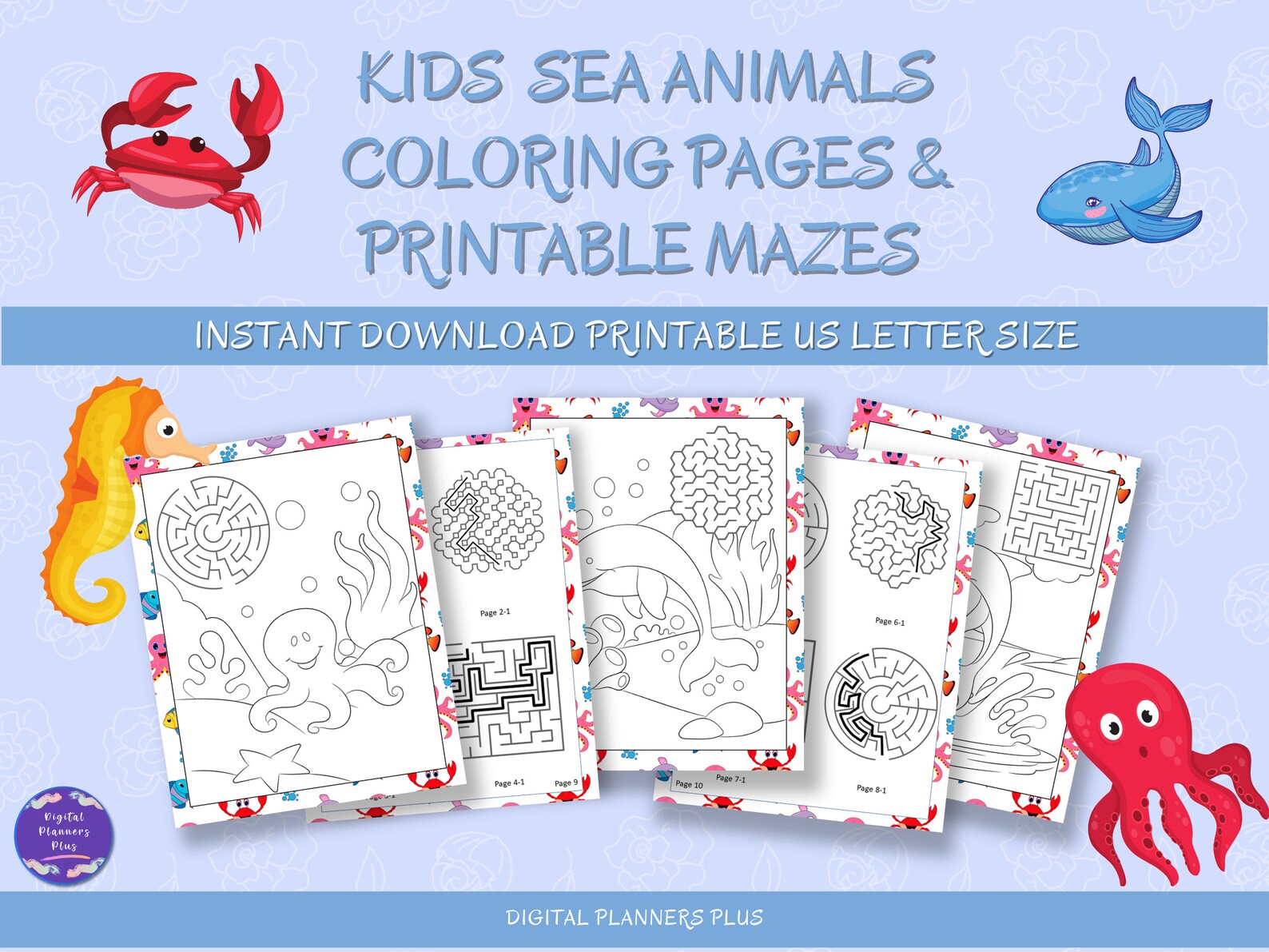 Printable Mazes for Kids With Solutions, Sea Animals Coloring Pages ...