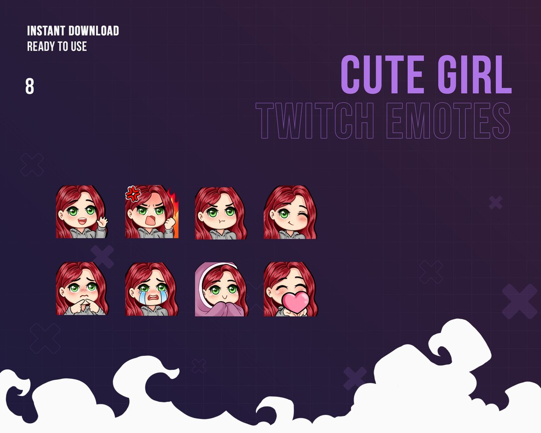 Cute Girl Twitch Emotes | Cute Girl Emotes | Stream Emotes | Red Hair ...