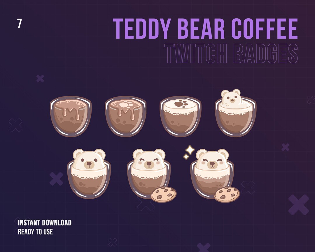 Teddy Bear Coffee Twitch Badges | Stream Sub & Bit Badges | Cub Bit ...