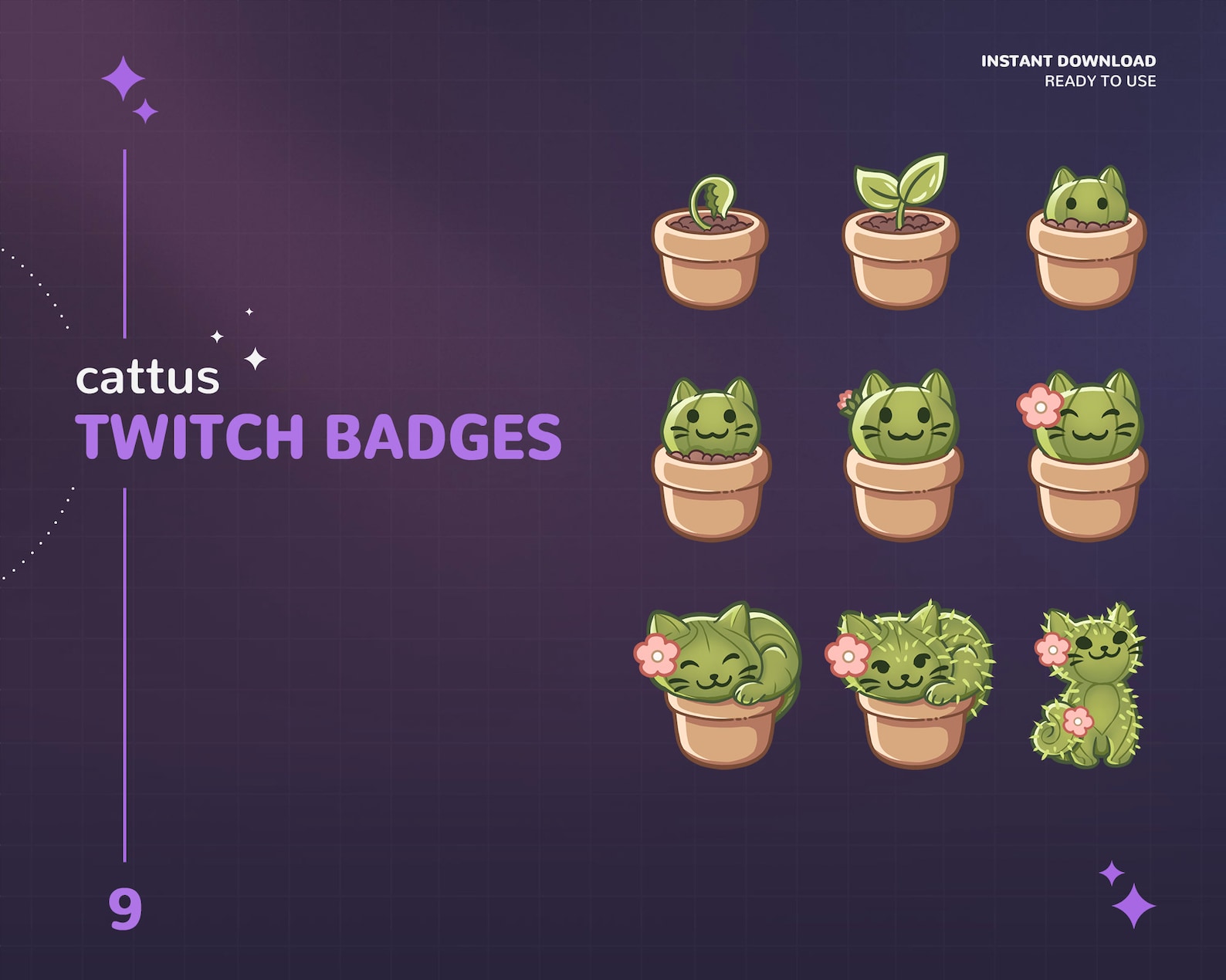 Cactus Cat Twitch Badges | Stream Sub & Bit Badges | Cat Bit Badges ...