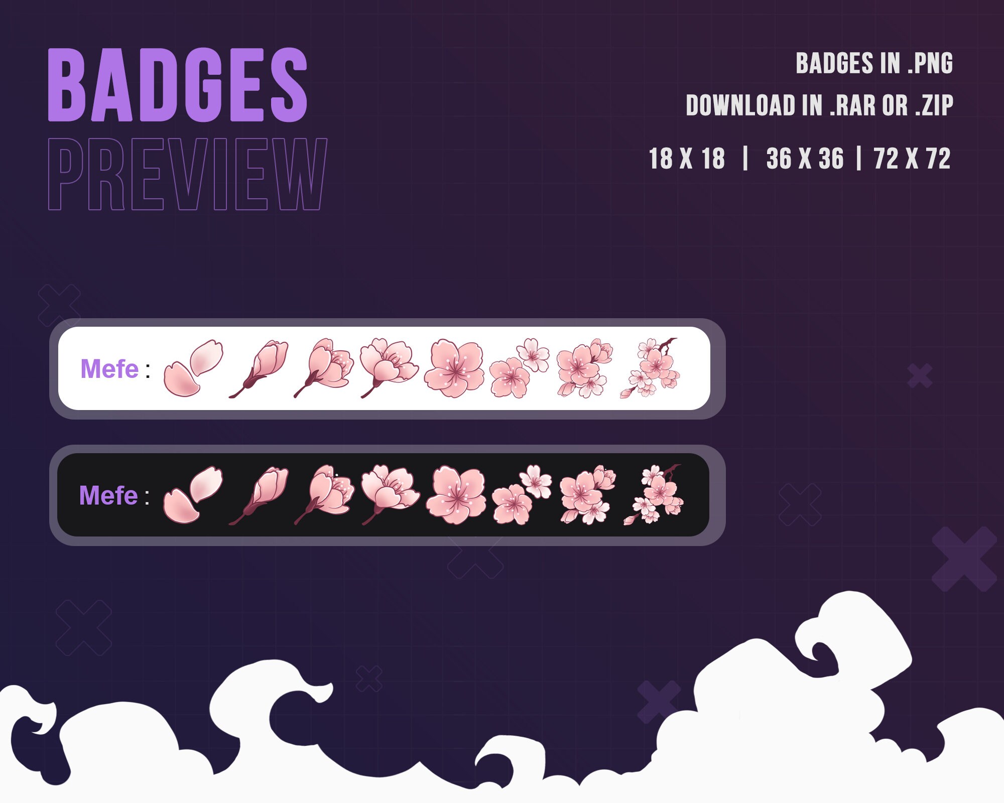 Sakura Flower Badges | Sakura Twitch Badges | Stream Sub & Bit Badges ...