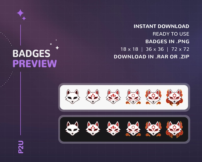 Kitsune Mask Twitch Badges | Fox Twitch Badges | Stream Bit Badges ...