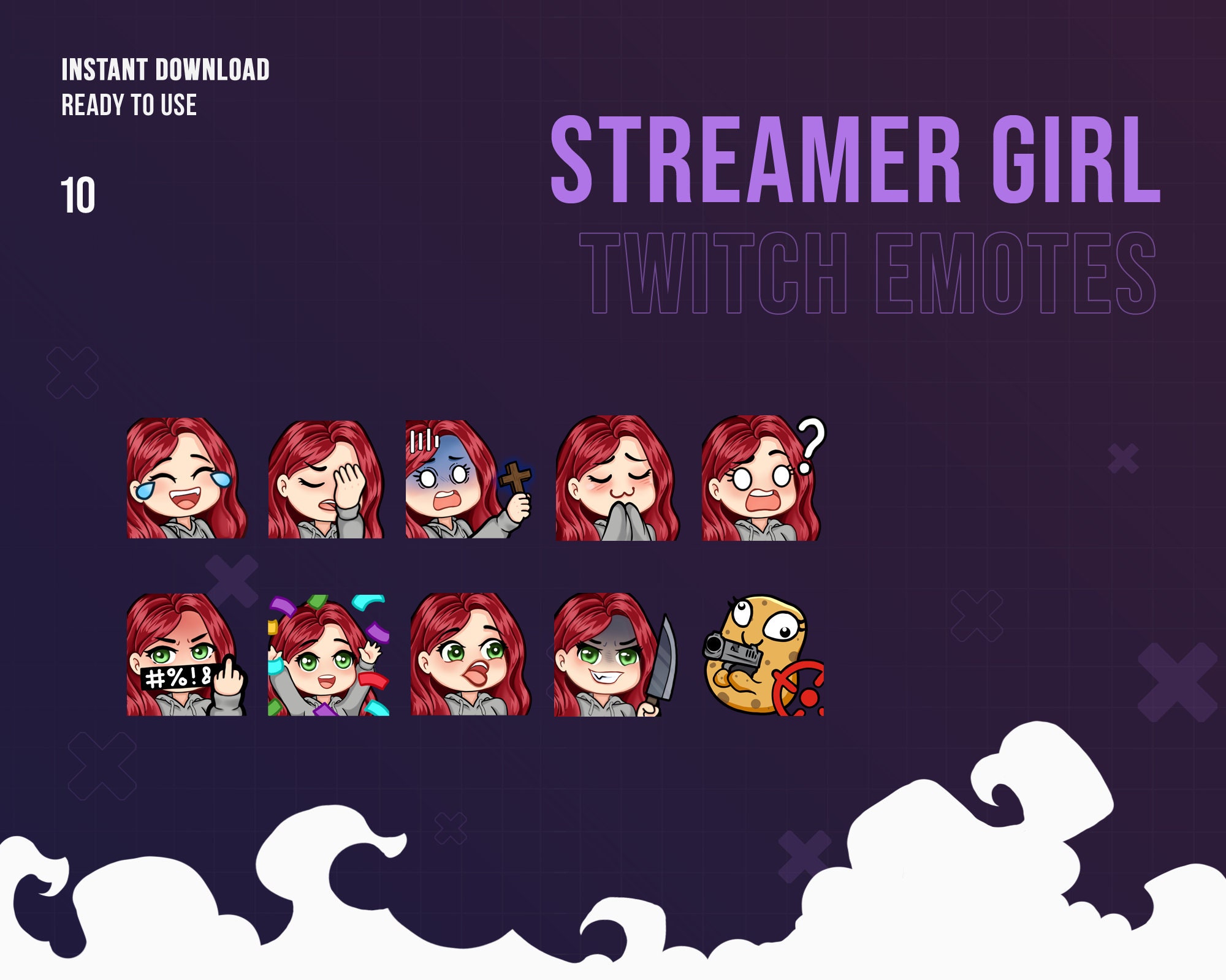 Streamer Girl Twitch Emotes | Cute Girl Emotes | Stream Emotes | Red ...