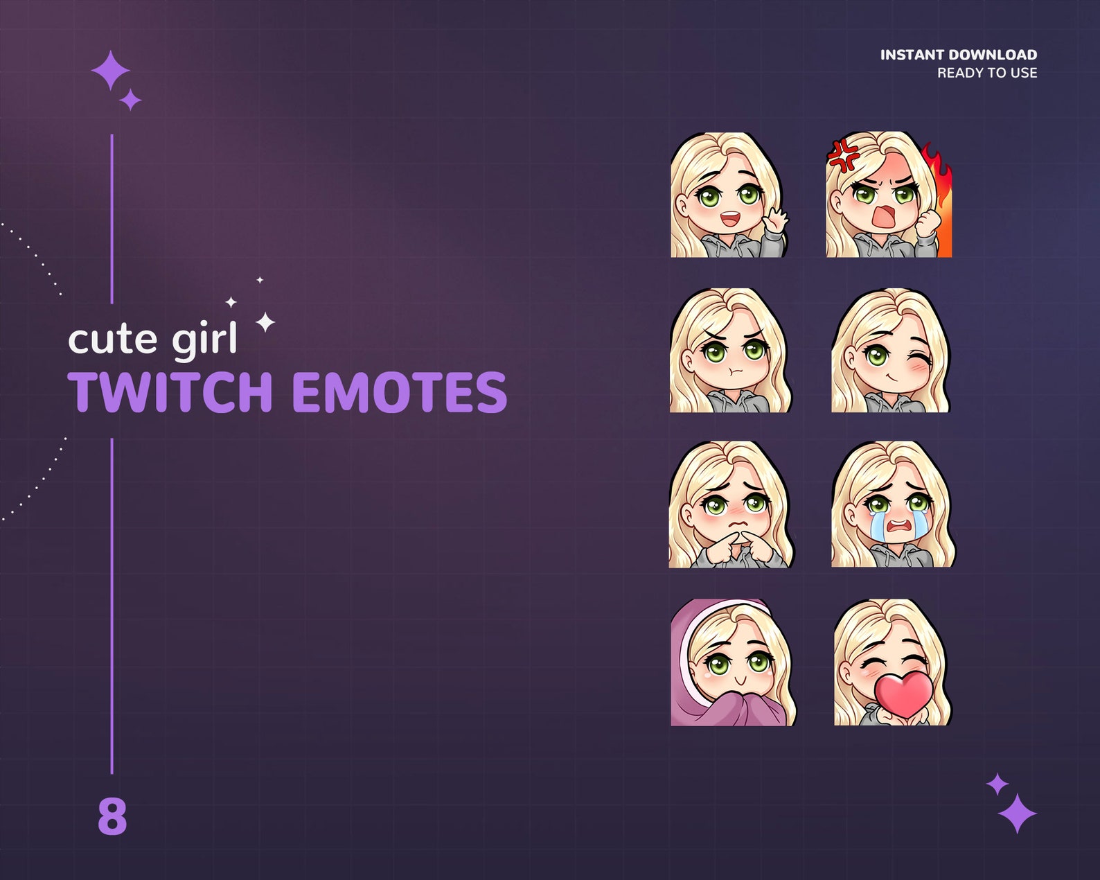 Twitch Emotes | Cute Girl Emotes | Stream Emotes | Blonge Hair and ...