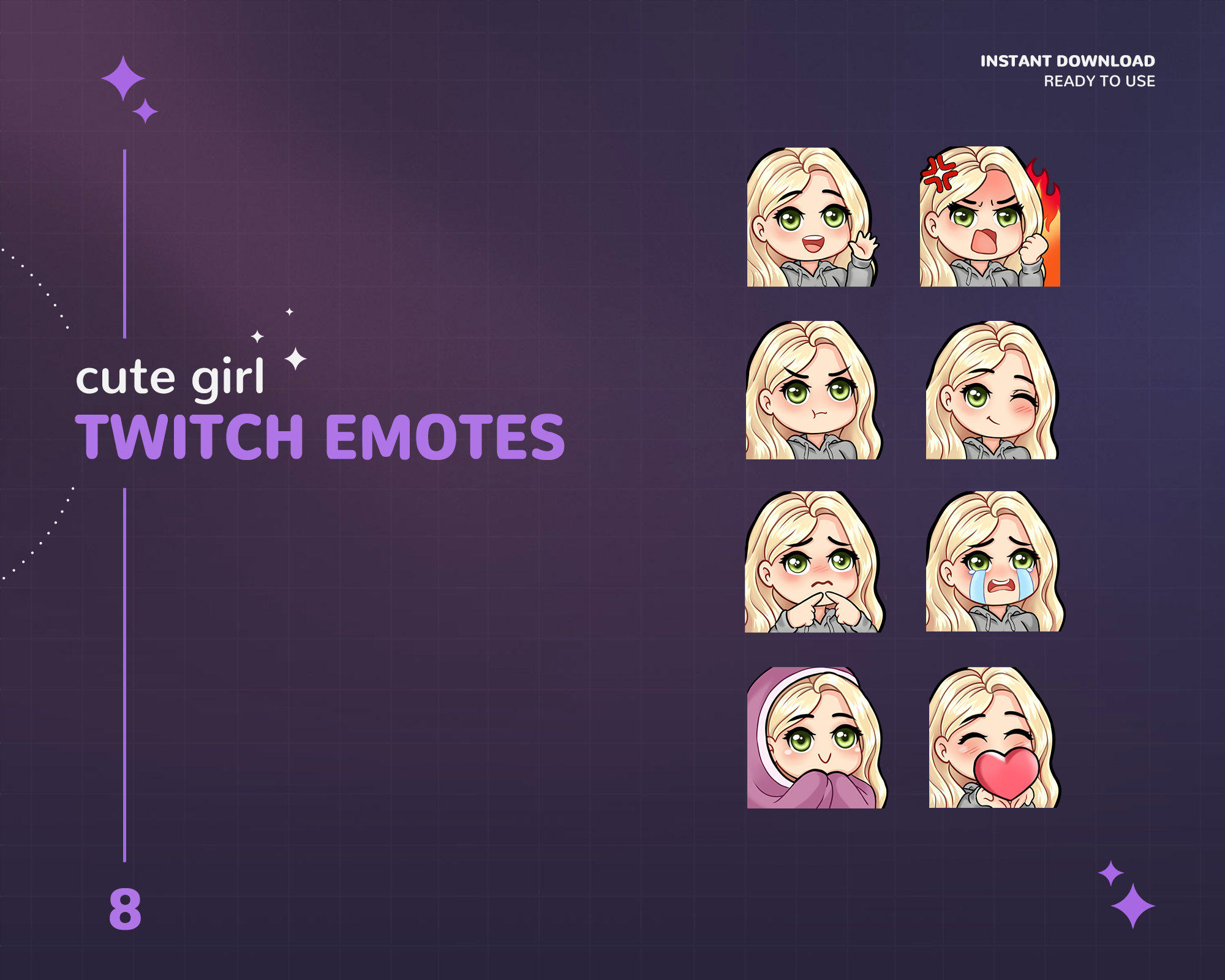 Twitch Emotes | Cute Girl Emotes | Stream Emotes | Blonge Hair and ...