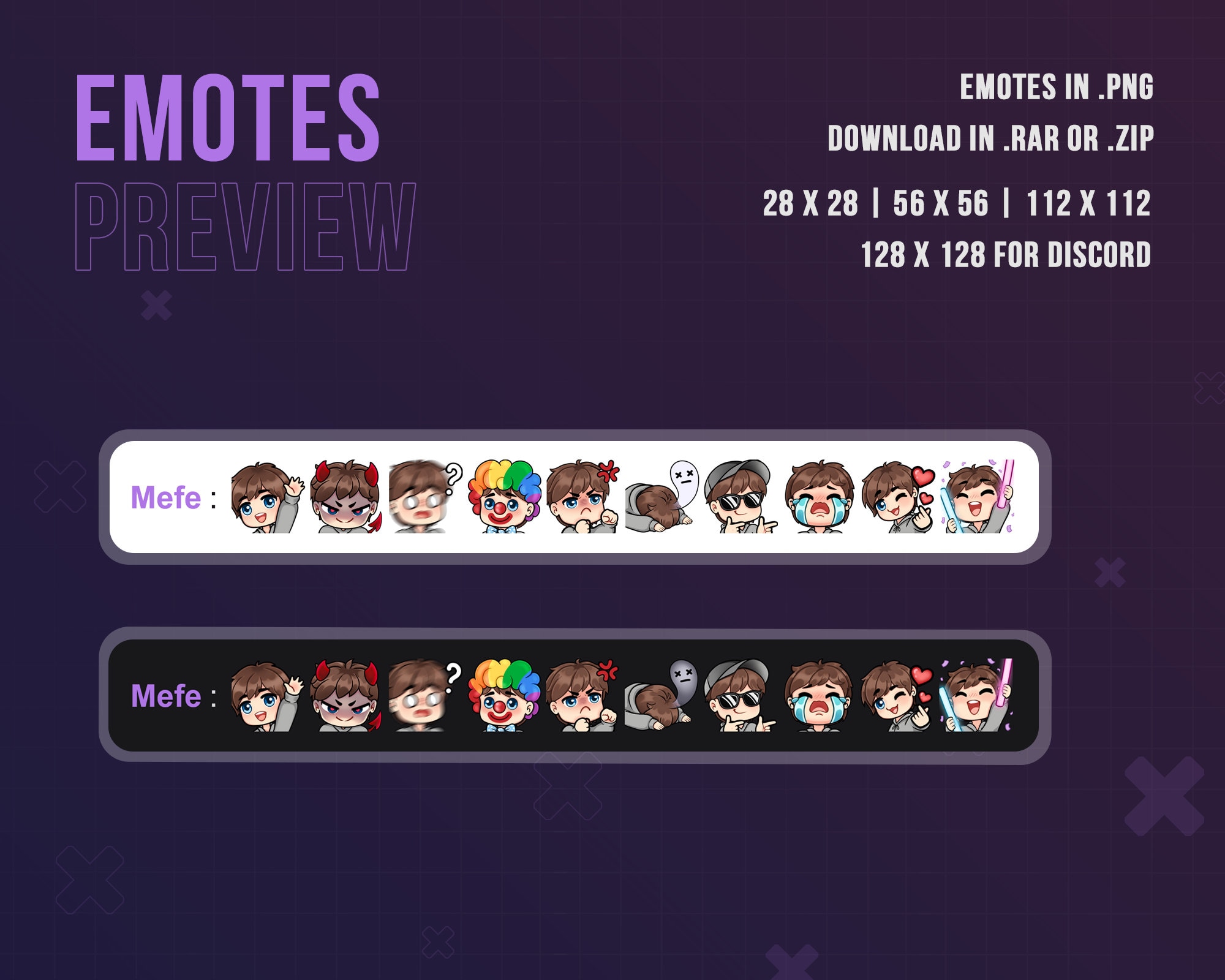 Streamer Boy Twitch Emotes | Chibi Boy Emotes | Cute | Brown Hair ...