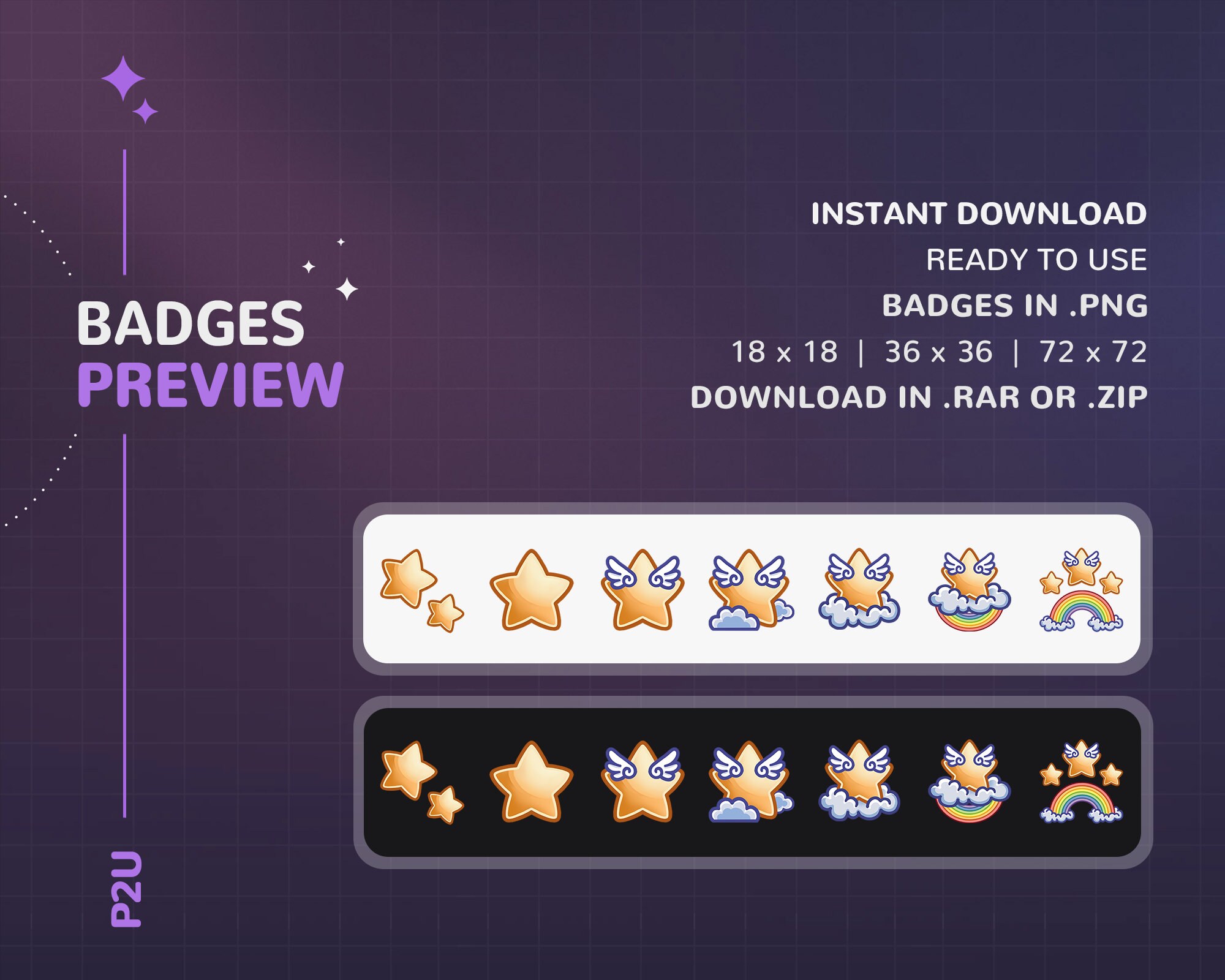Star Twitch Badges | Rainbow Twitch Badges | Stream Sub and Bit Badges ...