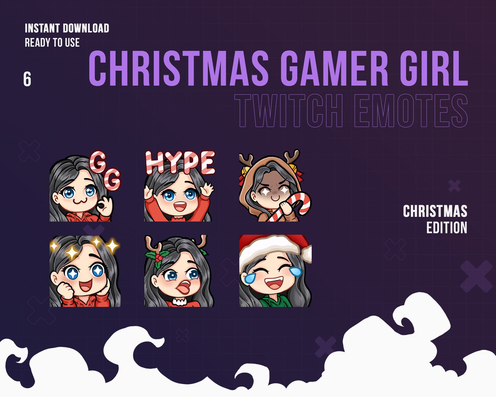 Christmas Gamer Girl Twitch Emotes | Cute Emotes | Winter Stream ...