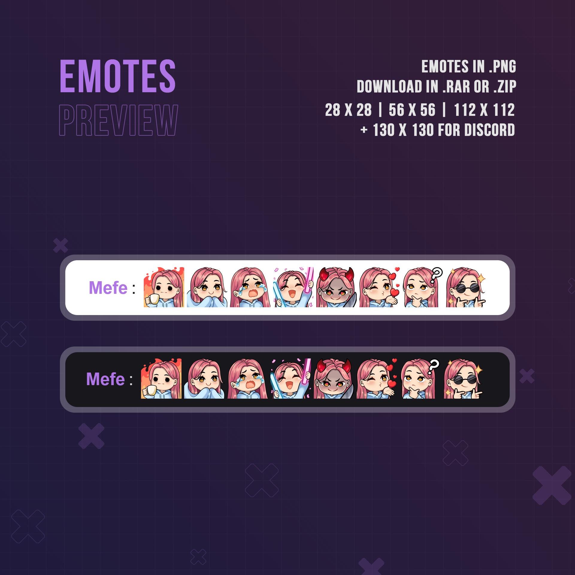 Cute Girl Twitch Emotes | Kawaii Anime | Stream | Discord | Brown Hair ...