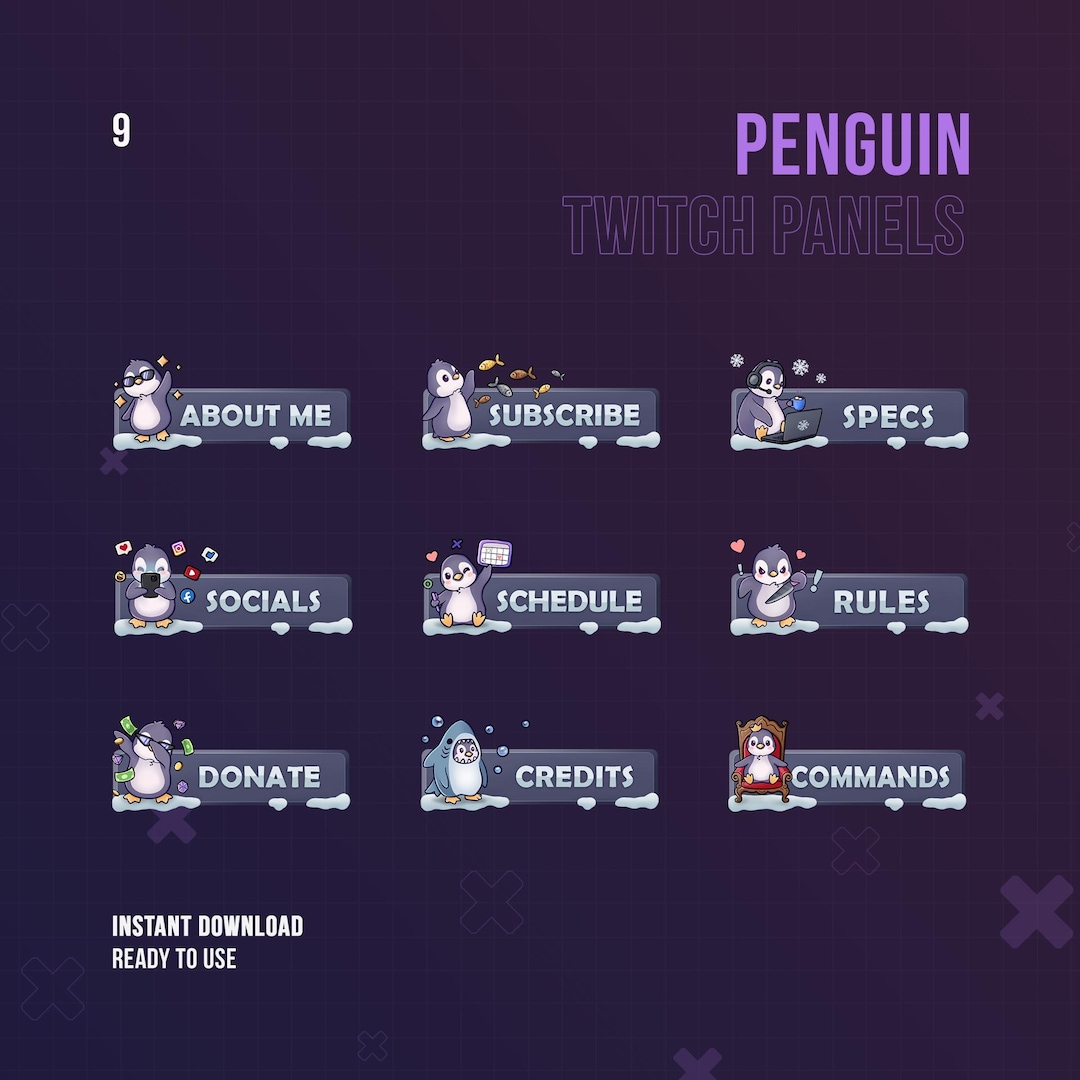 9 Illustrated Penguin Panels | Winter Stream | Cute | Streamers Twitch ...