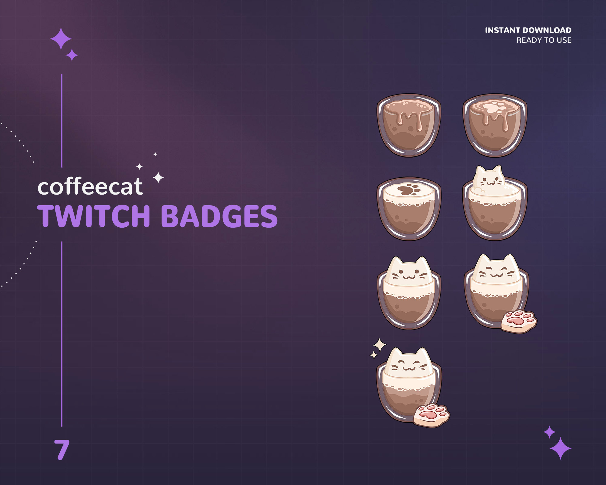 Coffee Cat Badges Twitch | Stream Sub & Bit Badges | Cat Bit Badges ...
