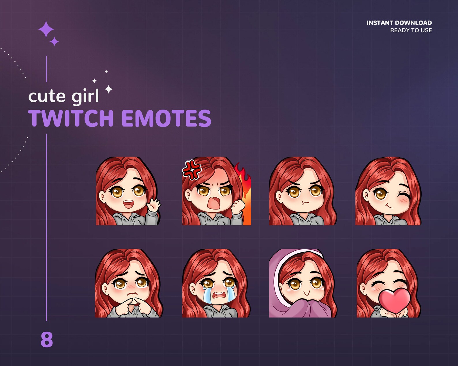 Twitch Emotes | Cute Girl Emotes | Stream Emotes | Red Hair and Brown ...