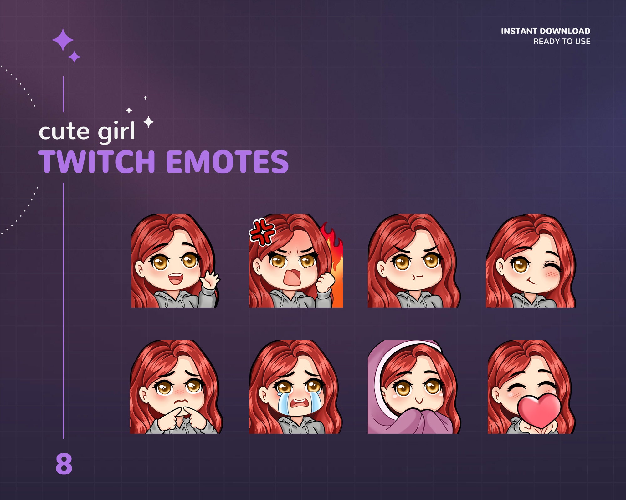 Twitch Emotes | Cute Girl Emotes | Stream Emotes | Red Hair and Brown ...