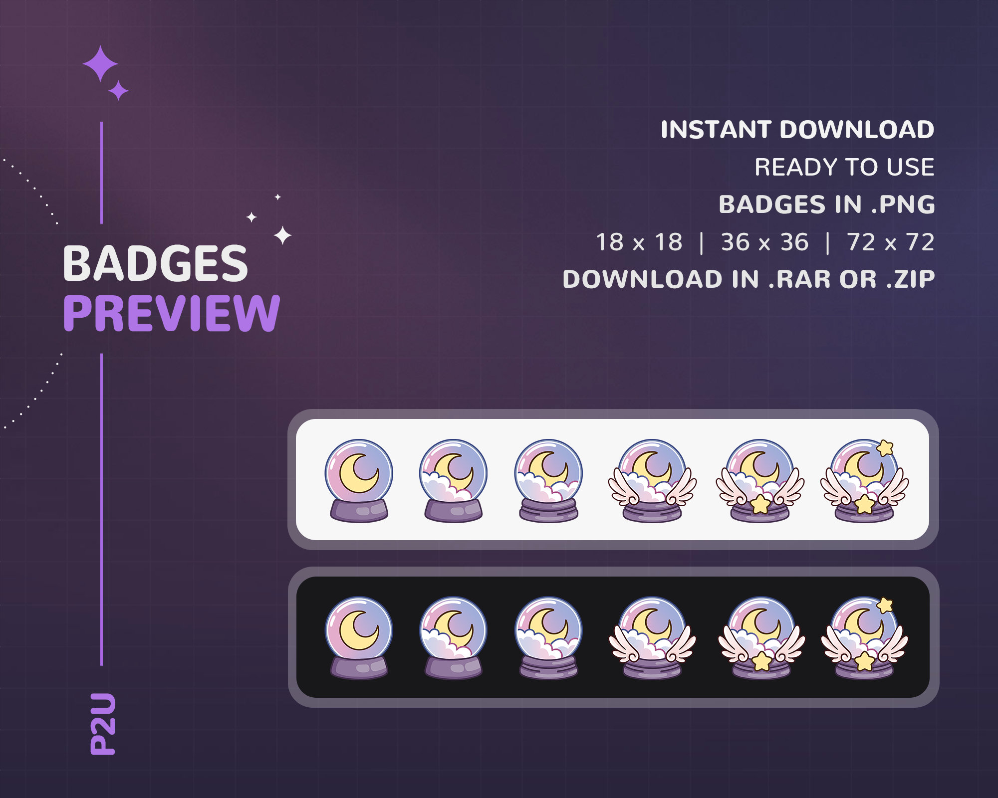 Moon & Clouds Twitch Badges | Moon Twitch Badges | Stream Sub and Bit ...