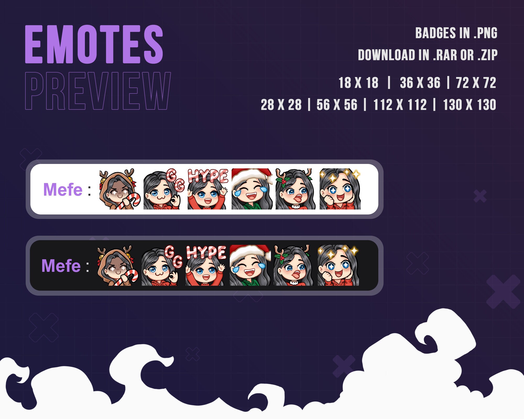 Christmas Gamer Girl Twitch Emotes Cute Emotes Stream - Etsy