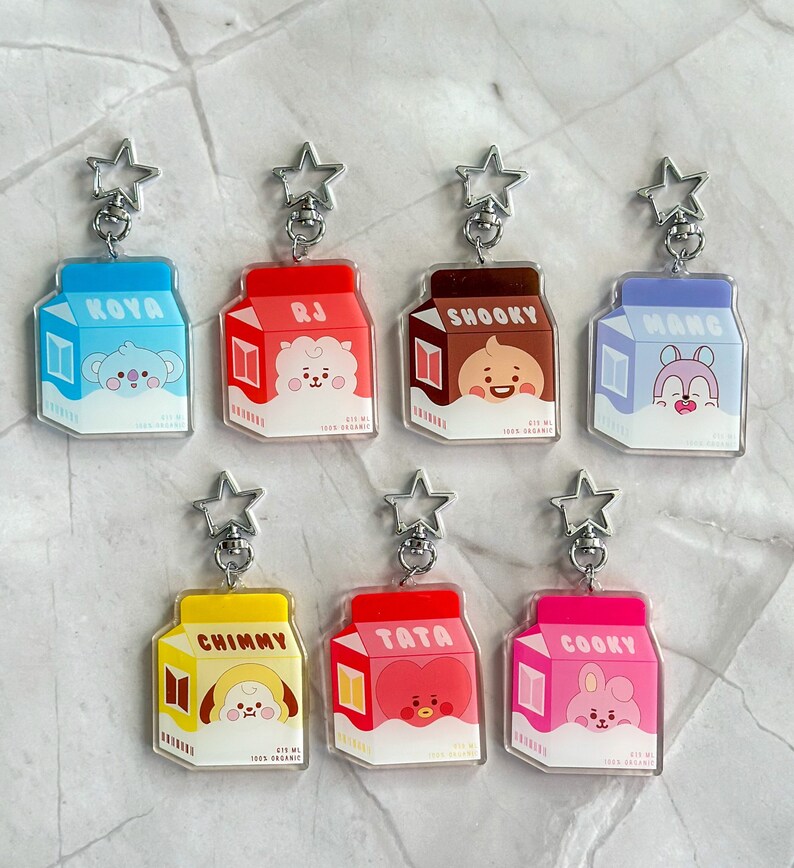 BTS BT21 Milk Carton Acrylic Keychains Double Sided Keychain K-pop ...