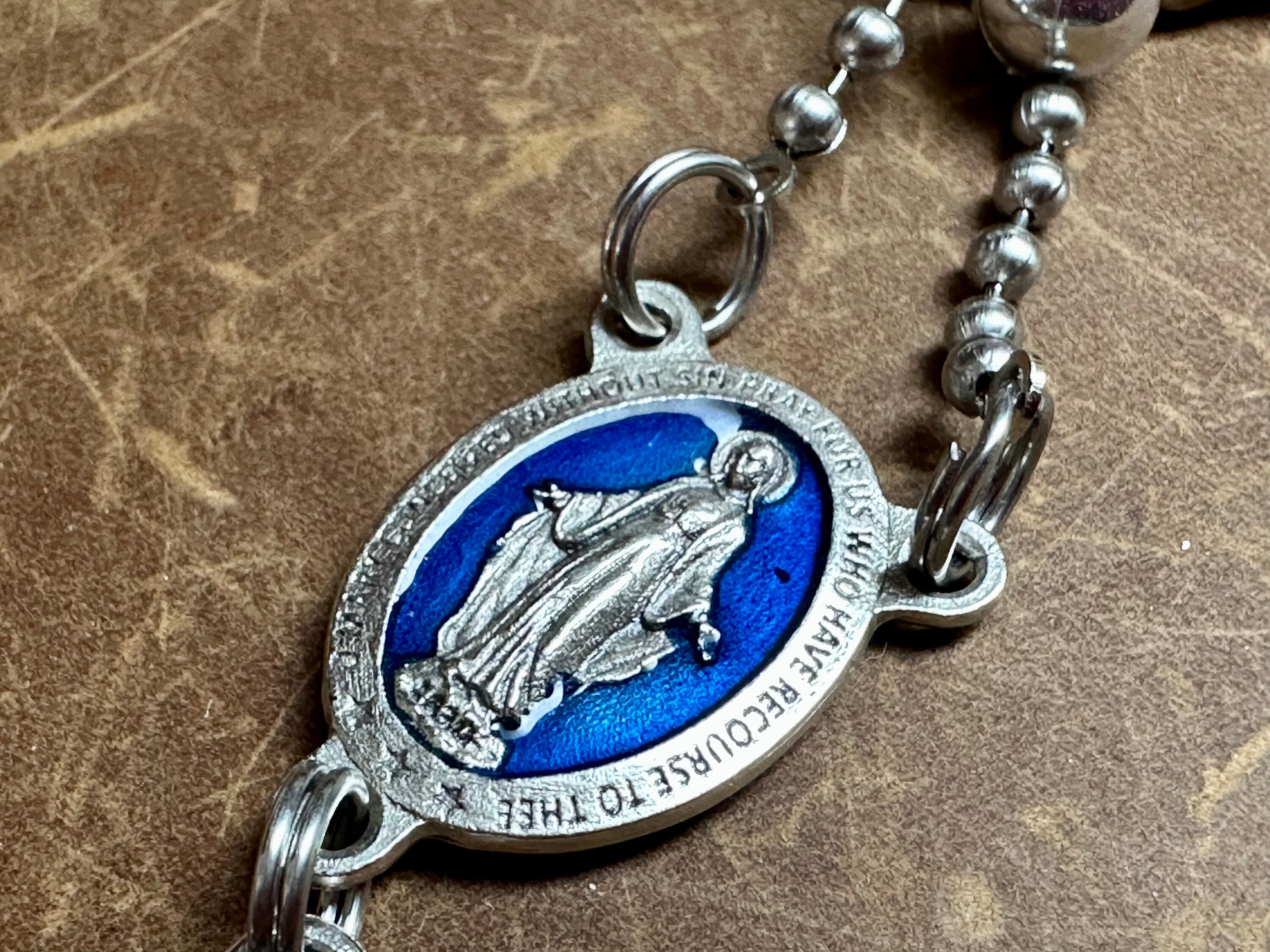 Blue Holy Spirit & Miraculous Medal Pocket Rosary: Ball Chain Military ...