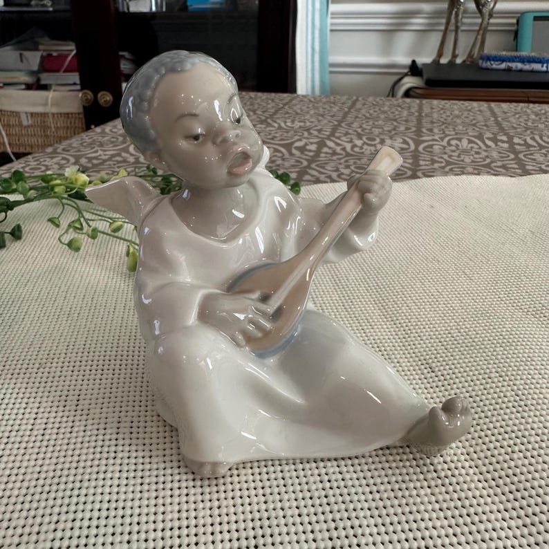 Lladro Porcelain Angel With Lute Mandolin Made in Spain Black Legacy ...
