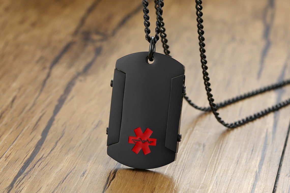 Personalized Black Medical Alert ID Pendant Stainless Steel | Etsy