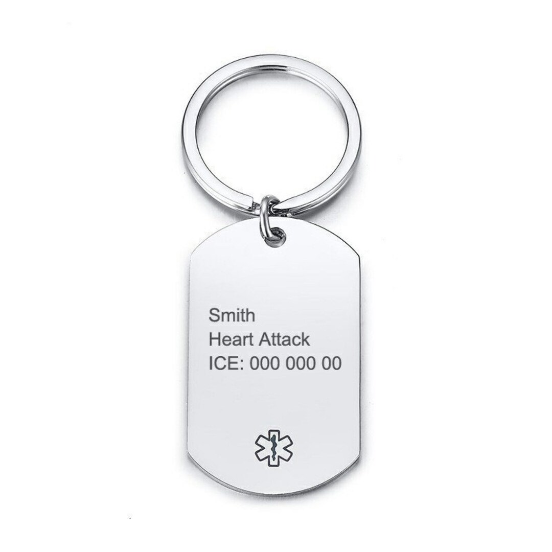 Custom Medical Alert ID Key Chain, Stainless Steel Personalized ID Tag ...