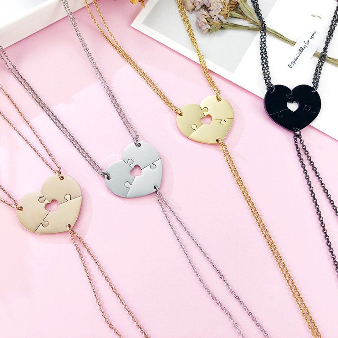 Personalized Best Friends Necklaces for 3pcs Puzzle Heart Family Love ...