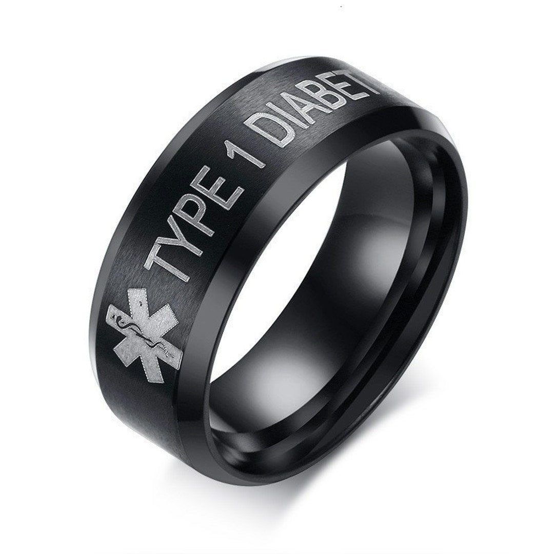 Men Personalized Medical Alert ID Ring Matt Surface Engraved Emergency ...