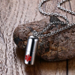 Silver Personalized Pill Container Holder Openable Medical Alert ...