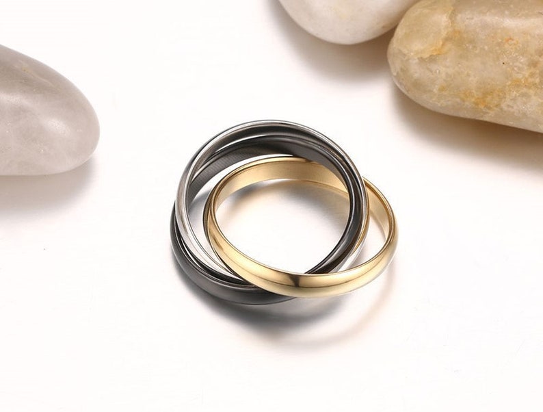 Personalized Triple Interlocked Engagement Ring for Men Women Stainless ...