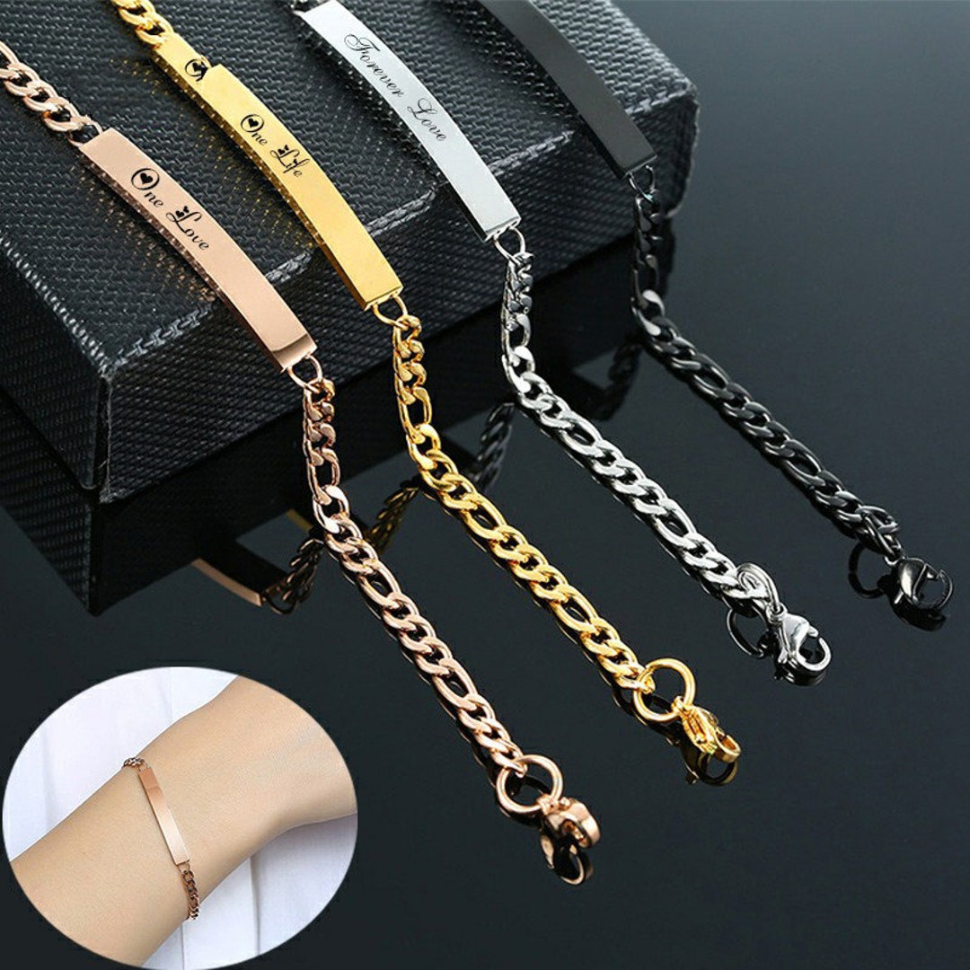Personalize ID Bar Bracelets for Women Link Chain Anniversary Jewelry 4 ...