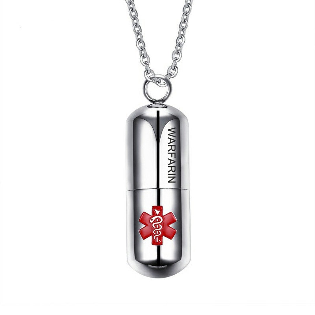 Silver Personalized Pill Container Holder Openable Medical Alert ...