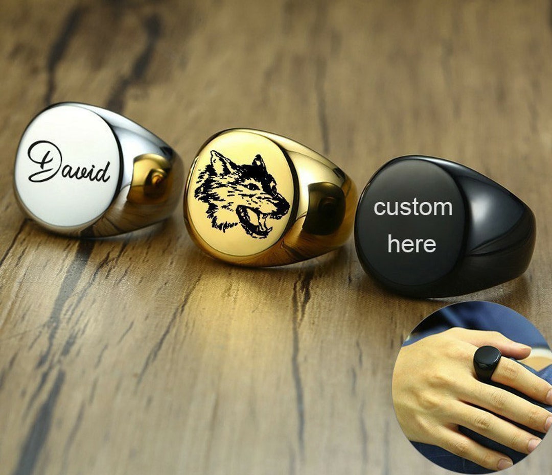 Custom Chunky Round Top Signet Ring Men Stamp Fraternal Punk Heavy ...