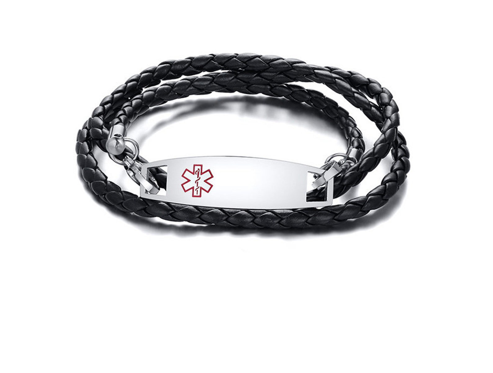 Black Leather Medical Alert ID Bracelets for Men Women Custom - Etsy