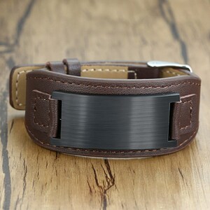 Mens's Personalize Bracelets BBF Family Father Leather Wristband ID Bar ...