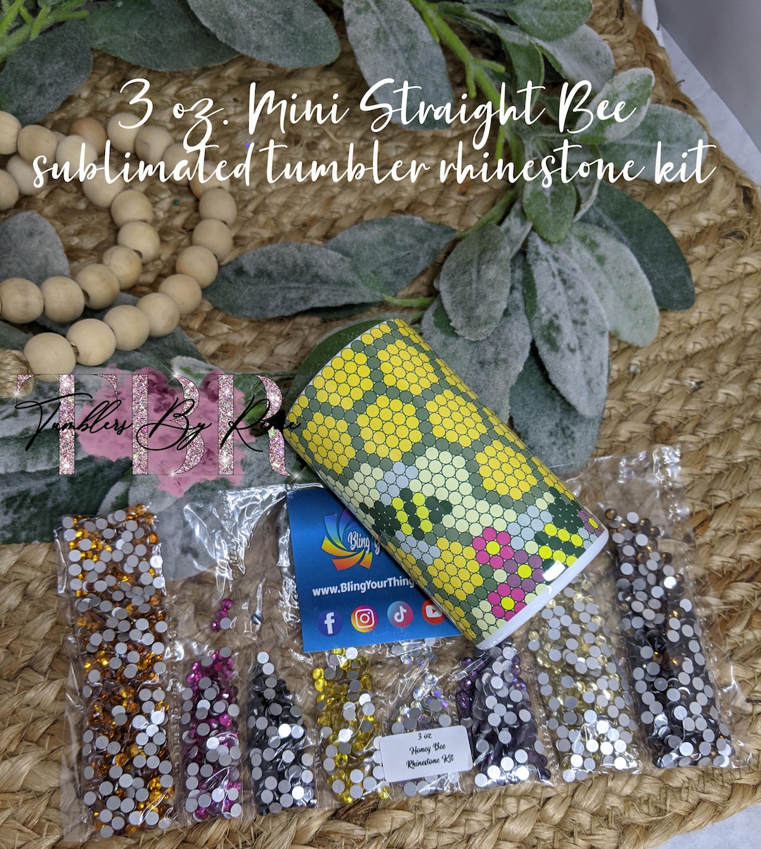 Bee Honeycomb Sublimated Tumbler Rhinestone Kit for 3 Oz. Mini Straight ...