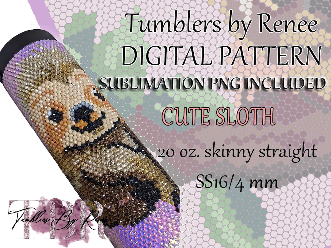 Cute Sloth Rhinestone Template 20 Oz. Skinny Straight Ss16 Stones ...