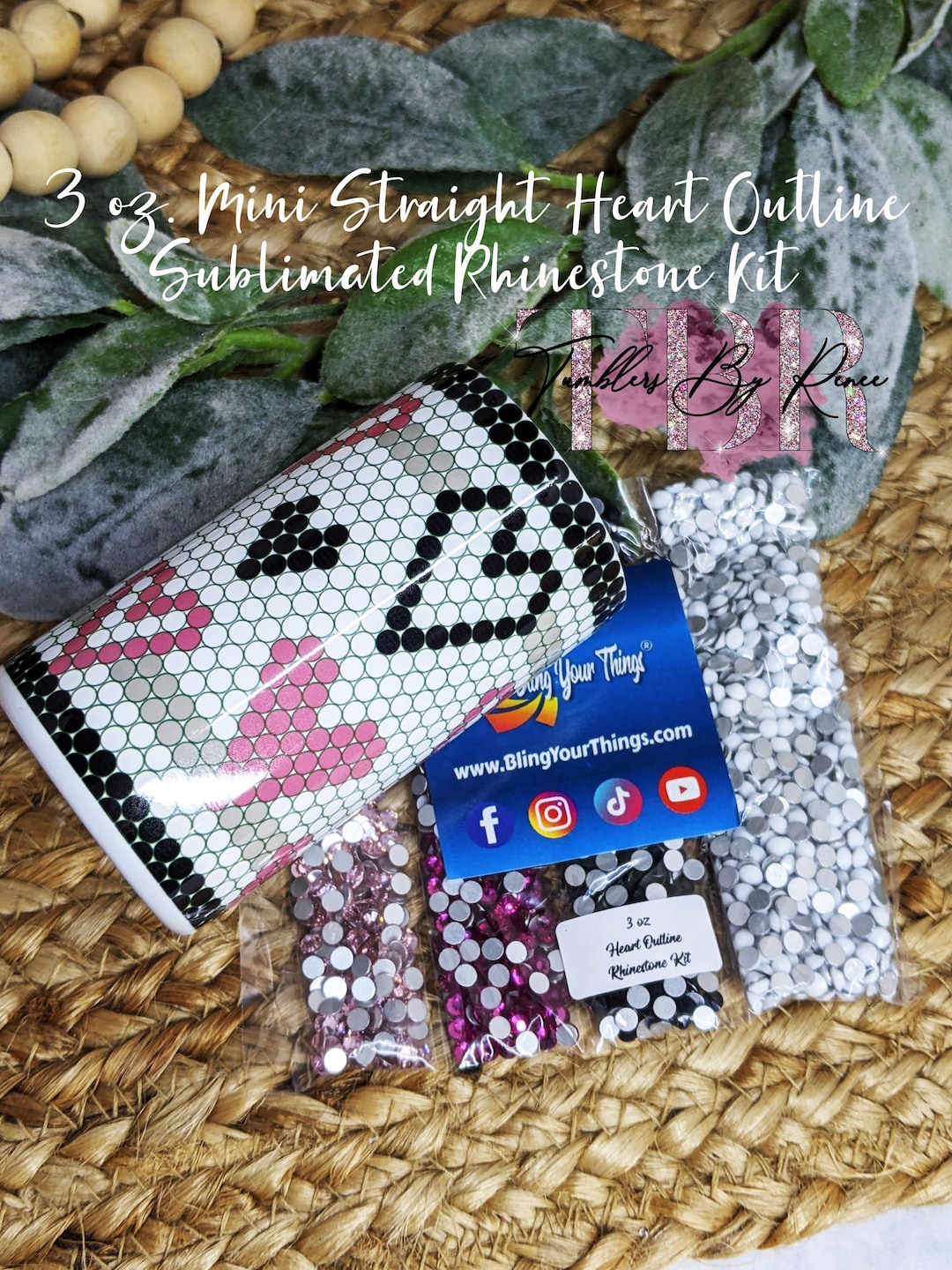 Heart Outline Sublimated Tumbler Rhinestone Kit for 3 Oz. Mini Straight ...