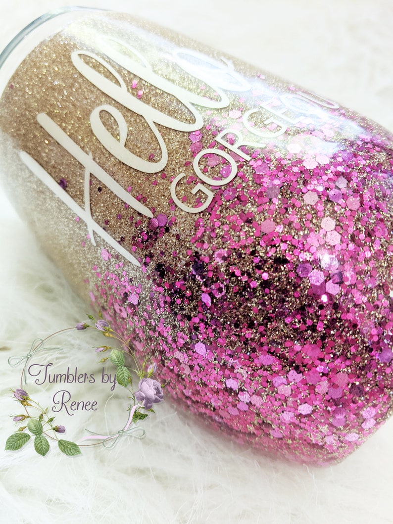 Pink rose gold and gold ombre Hello Gorgeous glitter tumbler | Etsy