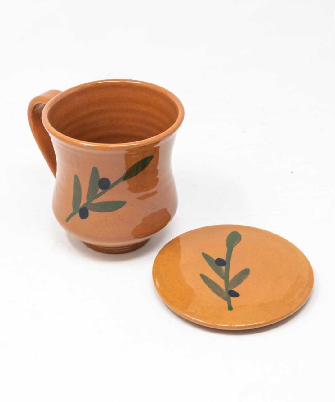 Decorated Mug With Coaster Olive Branch Large Pottery Mug Handmade ...