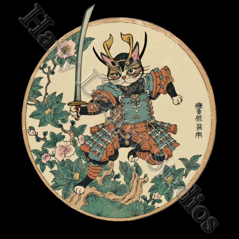 Japanese Cat Samurai Shirt Samuria Cat With Kabuto Helmet and - Etsy