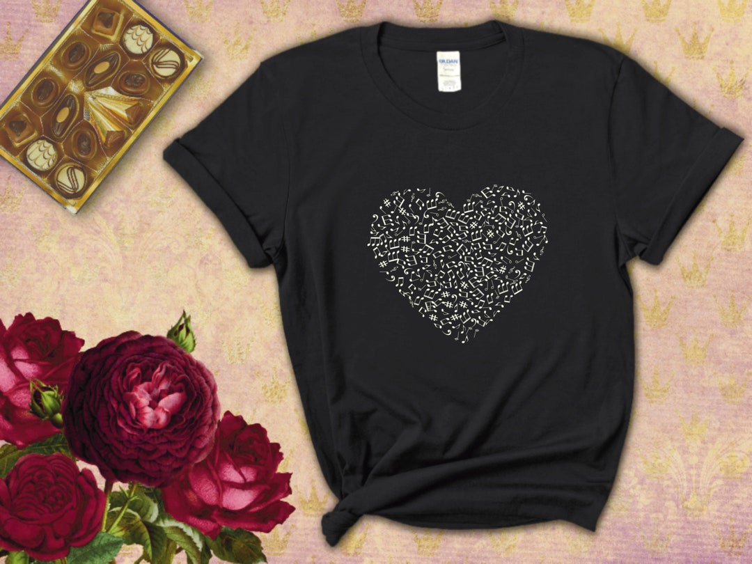 Heart Shirt, Music Heart, Music Teacher Gift, Music Lover Shirt, Music ...