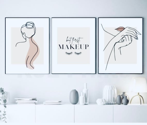 Make up Dressing Room Line Art Neutral Grey Prints | Etsy